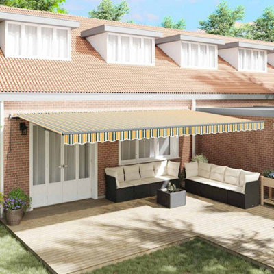 Berkfield Retractable Awning Manual Green and yellow 600 x 300 cm Fabric