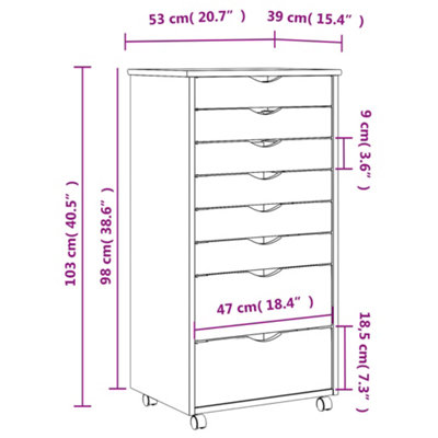 Berkfield Rolling Cabinet with Drawers MOSS White Solid Wood Pine