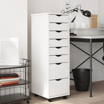 Berkfield Rolling Cabinet with Drawers MOSS White Solid Wood Pine