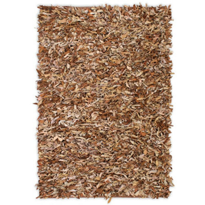 Berkfield Shaggy Rug Genuine Leather 160x230 cm Tan | DIY at B&Q
