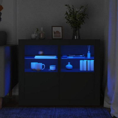 Berkfield Side Cabinets with LED Lights 2 pcs Black Engineered Wood