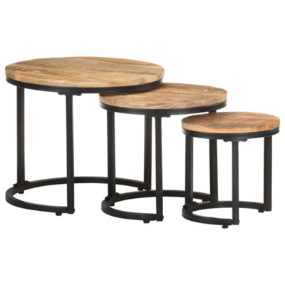 Berkfield Side Tables 3 pcs Rough Mango Wood