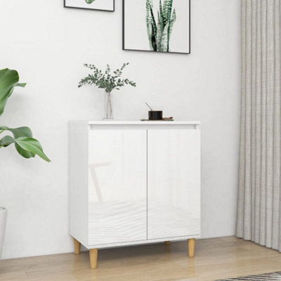 Berkfield Sideboard&Solid Wood Legs High Gloss White 60x35x70cm ...