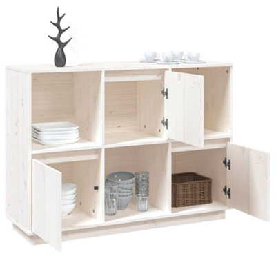Berkfield Sideboard White 110.5x35x80 cm Solid Wood Pine