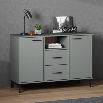 Berkfield Sideboard with Metal Legs Grey 113x40x77 cm Solid Wood OSLO