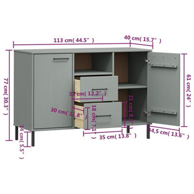 Berkfield Sideboard with Metal Legs Grey 113x40x77 cm Solid Wood OSLO