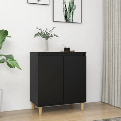 Berkfield Sideboard with Solid Wood Legs Black 60x35x70 cm Engineered Wood