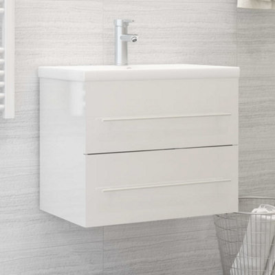 Berkfield Sink Cabinet High Gloss White 60x38.5x48 cm Engineered Wood ...