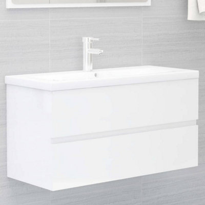 Berkfield Sink Cabinet High Gloss White 90x38.5x45 cm Engineered Wood ...