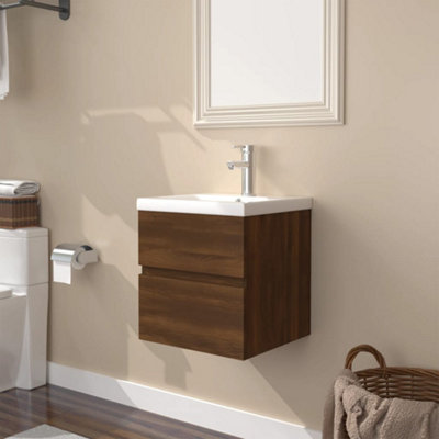 Berkfield Sink Cabinet with Built-in Basin Brown Oak Engineered Wood