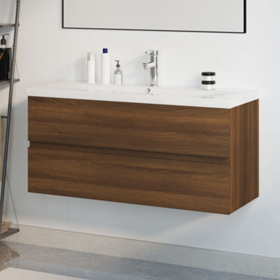 Berkfield Sink Cabinet with Built-in Basin Brown Oak Engineered Wood