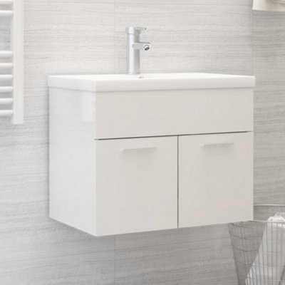 Berkfield Sink Cabinet with Built-in Basin High Gloss White Engineered Wood