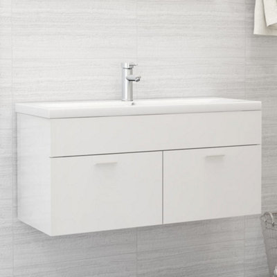 Berkfield Sink Cabinet with Built-in Basin High Gloss White Engineered ...