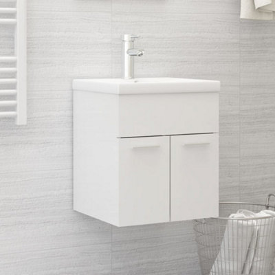 Berkfield Sink Cabinet with Built-in Basin High Gloss White Engineered ...