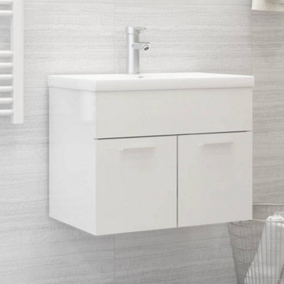 Berkfield Sink Cabinet with Built-in Basin High Gloss White Engineered ...