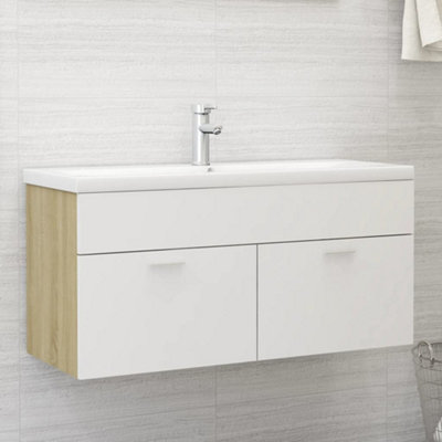 Berkfield Sink Cabinet with Built-in Basin White and Sonoma Oak ...
