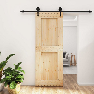 Berkfield Sliding Door with Hardware Set 80x210 cm Solid Wood Pine ...