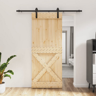 Berkfield Sliding Door with Hardware Set 85x210 cm Solid Wood Pine