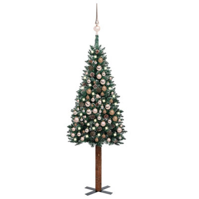 Berkfield Slim Christmas Tree with LEDs&Ball Set Green 210 cm | DIY at B&Q