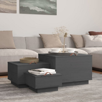 BERKFIELD STORAGE BOXES WITH LIDS 3 PCS GREY SOLID WOOD PINE