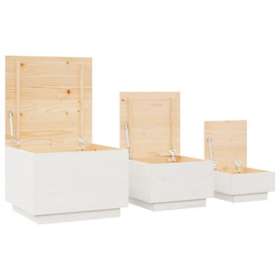 Berkfield Storage Boxes with Lids 3 pcs White Solid Wood Pine