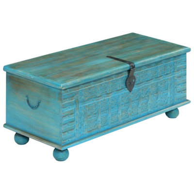 Berkfield Storage Chest Solid Mango Wood Blue 100x40x41 cm