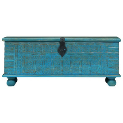 Berkfield Storage Chest Solid Mango Wood Blue 100x40x41 cm
