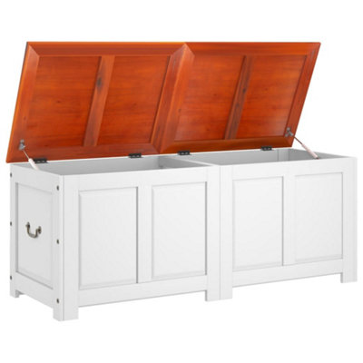Berkfield Storage Chest with Lid Brown and White Solid Wood Acacia