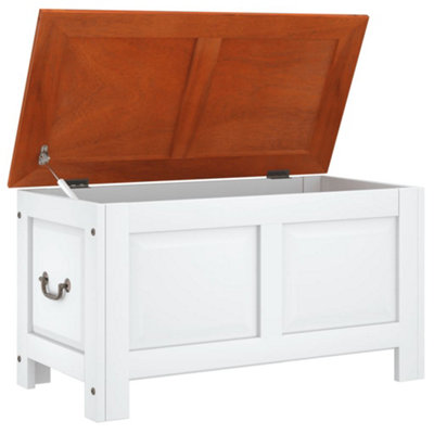 Berkfield Storage Chest with Lid Brown and White Solid Wood Acacia