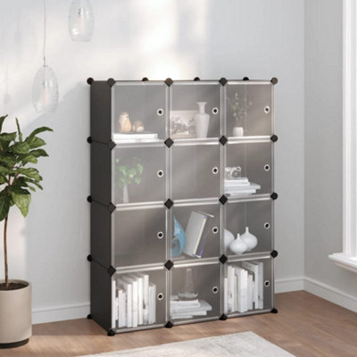 Berkfield Storage Cube Organiser with 12 Cubes and Doors Black PP | DIY ...