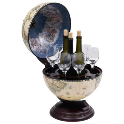 BERKFIELD TABLETOP GLOBE BAR WINE STAND EUCALYPTUS WOOD GREEN