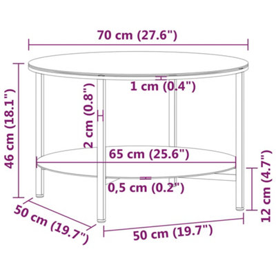 Berkfield Tea Table Black and Transparent 70 cm Tempered Glass