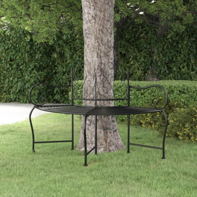 Berkfield Tree Bench 150 cm Black Steel