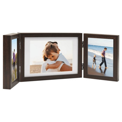 Berkfield Trifold Photo Frame Collage Dark Brown 28x18 cm+2x | DIY at B&Q