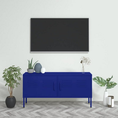 Berkfield TV Cabinet Navy Blue 105x35x50 cm Steel | DIY at B&Q