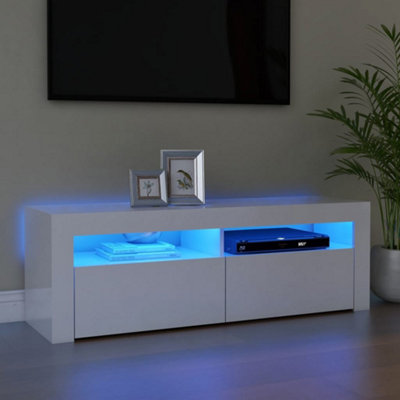 Berkfield TV Cabinet with LED Lights High Gloss White 120x35x40 cm