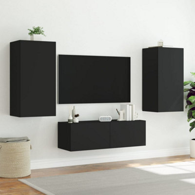 Berkfield TV Wall Cabinet with LED Lights Black 40.5x35x80 cm