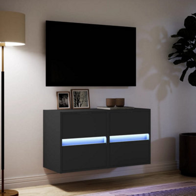 Berkfield TV Wall Cabinets with LED Lights 2 pcs Black 41x31x45 cm