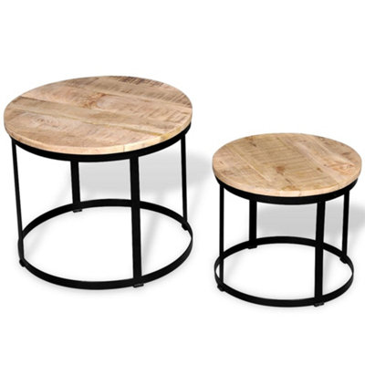 Berkfield Two Piece Coffee Table Set Rough Mango Wood Round 40 cm/50 cm