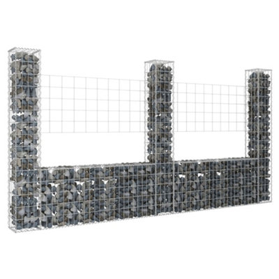 Berkfield U-shape Gabion Basket with 3 Posts Iron 260x20x150 cm | DIY ...