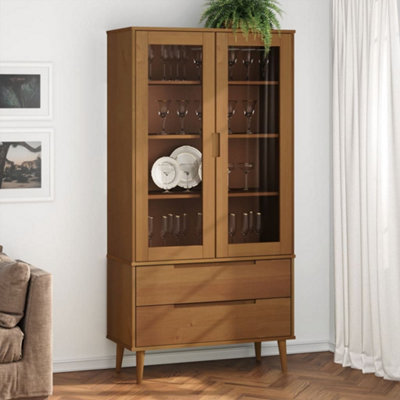 Berkfield Vitrine Cabinet MOLDE Brown 90x35x175 cm Solid Wood Pine