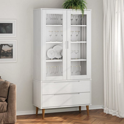 Berkfield Vitrine Cabinet MOLDE White 90x35x175 cm Solid Wood Pine