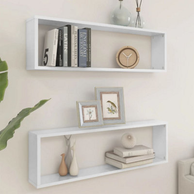 Berkfield Wall Cube Shelf 2 pcs High Gloss White 100x15x30 cm ...