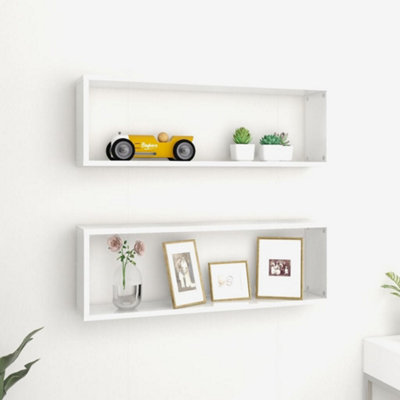 Berkfield Wall Cube Shelf 2 pcs High Gloss White 80x15x26.5cm ...