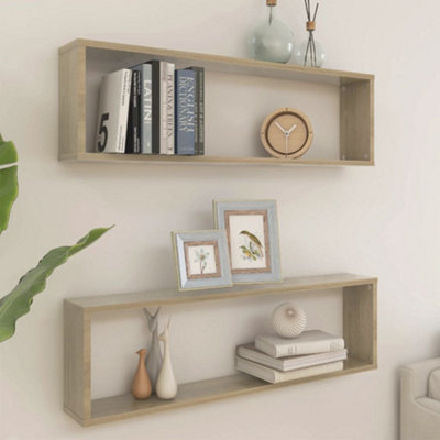 Berkfield Wall Cube Shelf 2 pcs Sonoma Oak 100x15x30 cm Engineered Wood