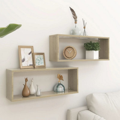 Berkfield Wall Cube Shelf 2 pcs Sonoma Oak 60x15x23 cm Engineered Wood ...