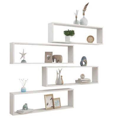 Berkfield Wall Cube Shelf 4 pcs High Gloss White 100x15x30 cm ...