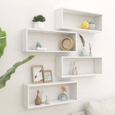 Berkfield Wall Cube Shelf 4 pcs White 60x15x23 cm Engineered Wood | DIY ...