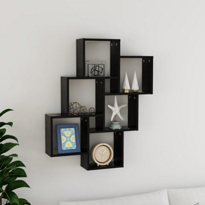 Berkfield Wall Cube Shelf Black 78x15x93 cm Engineered Wood