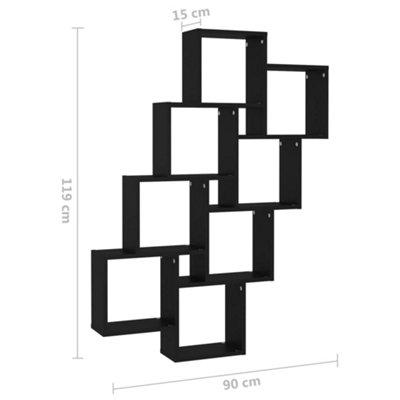 Berkfield Wall Cube Shelf Black 90x15x119 cm Engineered Wood